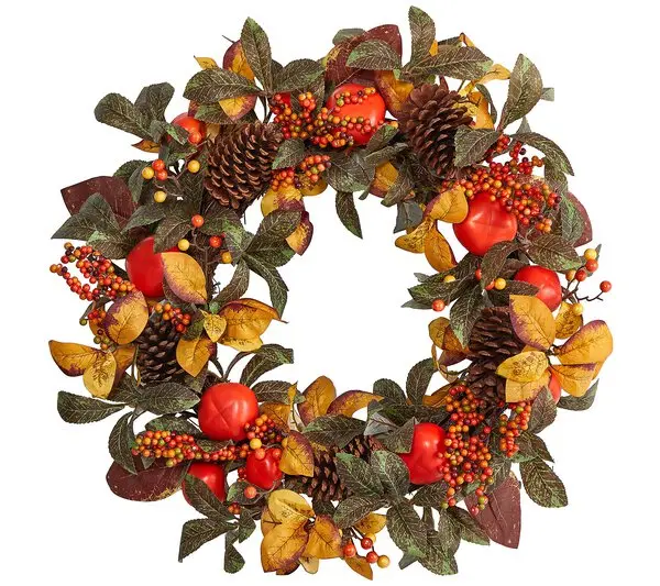 NEARLY NATURAL 26' Persimmon & Pinecones Fall W Reath - One-color
