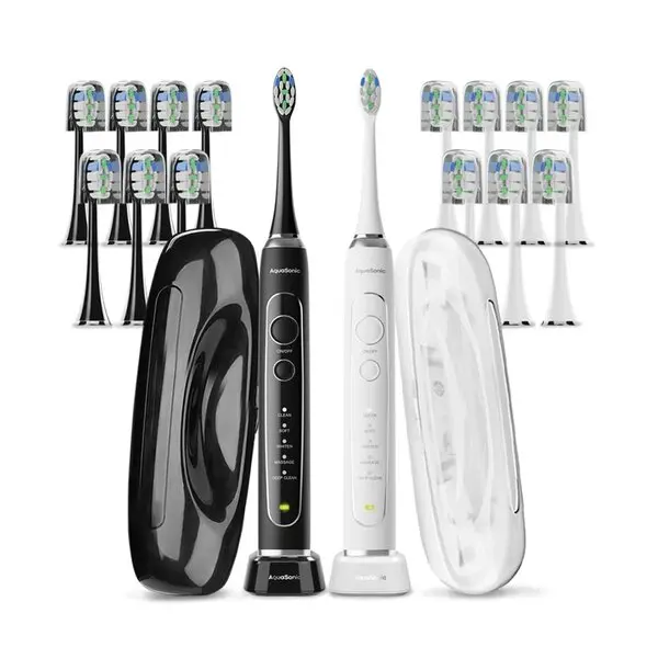 AQUASONIC Elite Duo Rechargeable Electric Toothbrush Set – Ada Accepted - Black And White