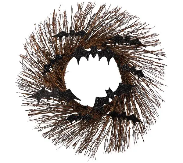NEARLY NATURAL 26' Halloween Bats Twig Wreath - One-color