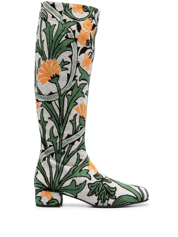 La DoubleJ Edie 40mm Floral-jacquard Boots - Neutrals