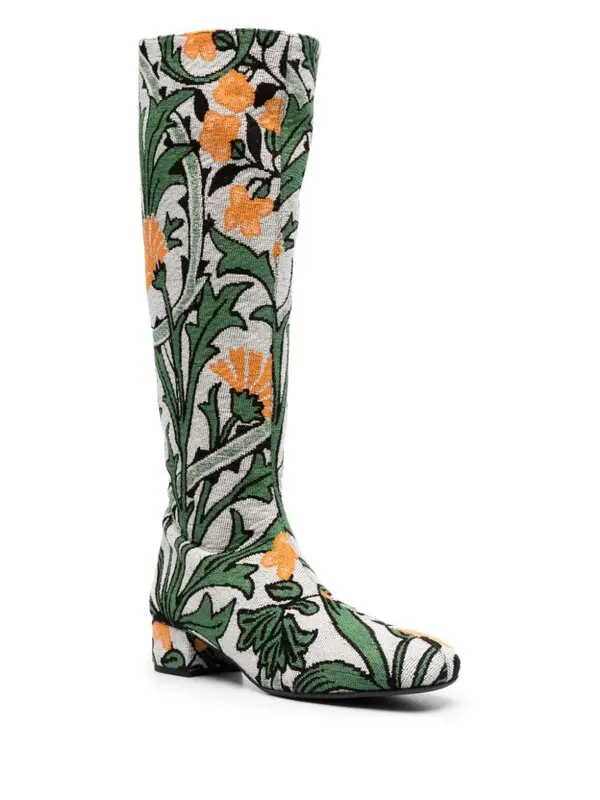 La DoubleJ Edie 40mm Floral-jacquard Boots - Neutrals
