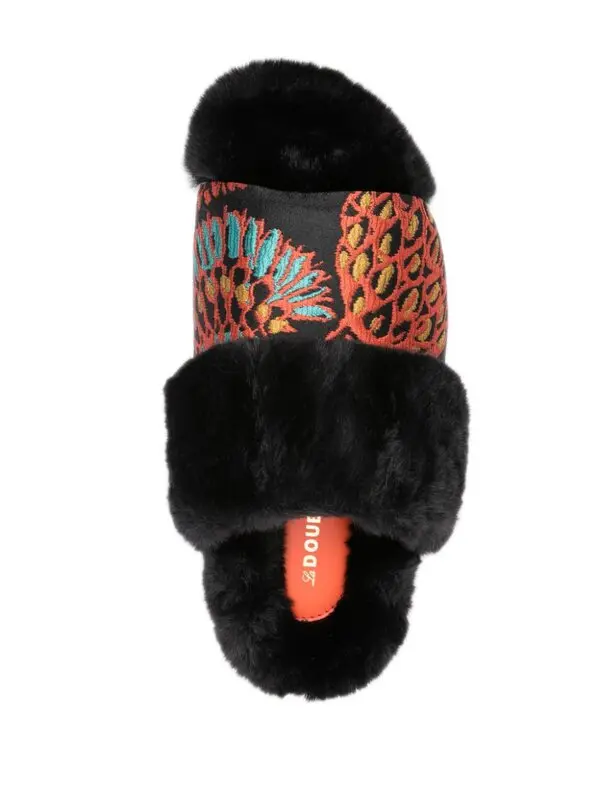 La DoubleJ Winter Jacquard Slides - Black