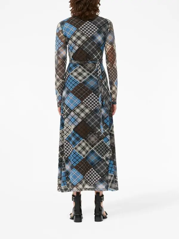 GANNI Check-print Wrap Midi Dress