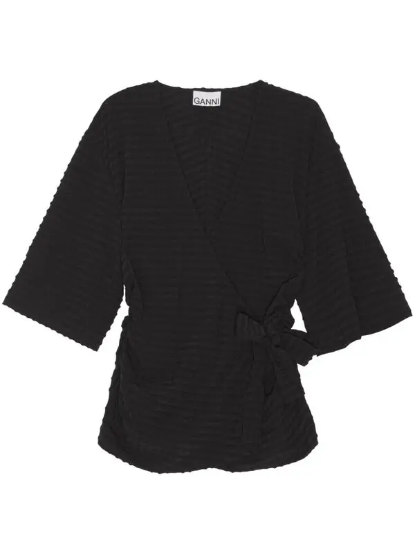 GANNI V-neck Seersucker Blouse