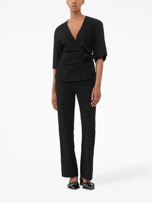 GANNI V-neck Seersucker Blouse