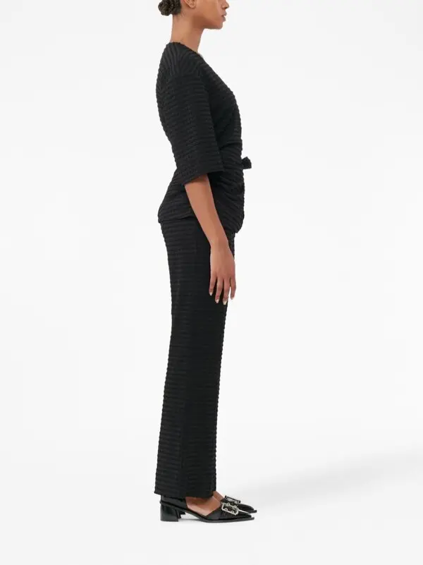 GANNI V-neck Seersucker Blouse