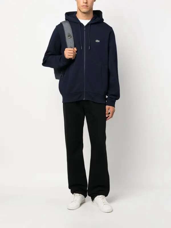 Lacoste Logo-embroidered Zip-up Hoodie - Blue