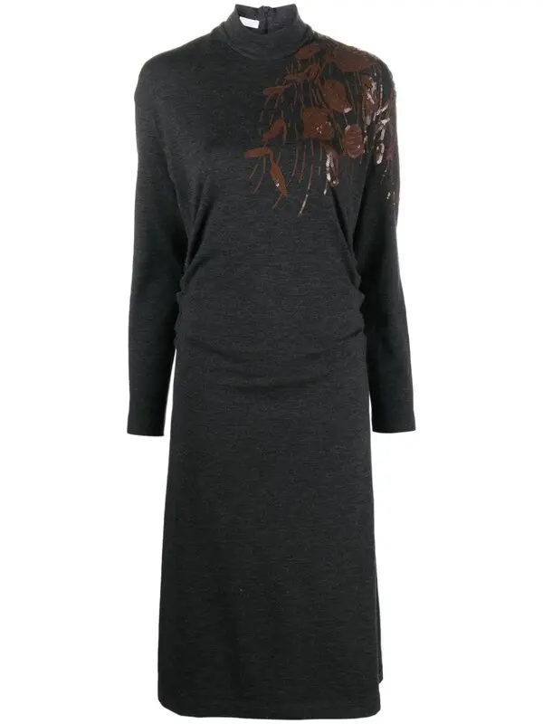 Brunello Cucinelli Sequin-design Midi Dress - Grey