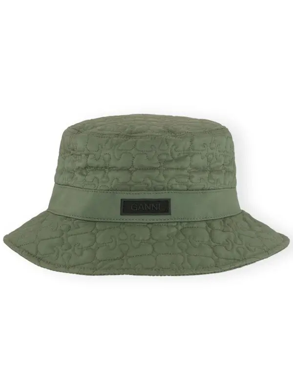 GANNI Logo-patch Bucket Hat - Green