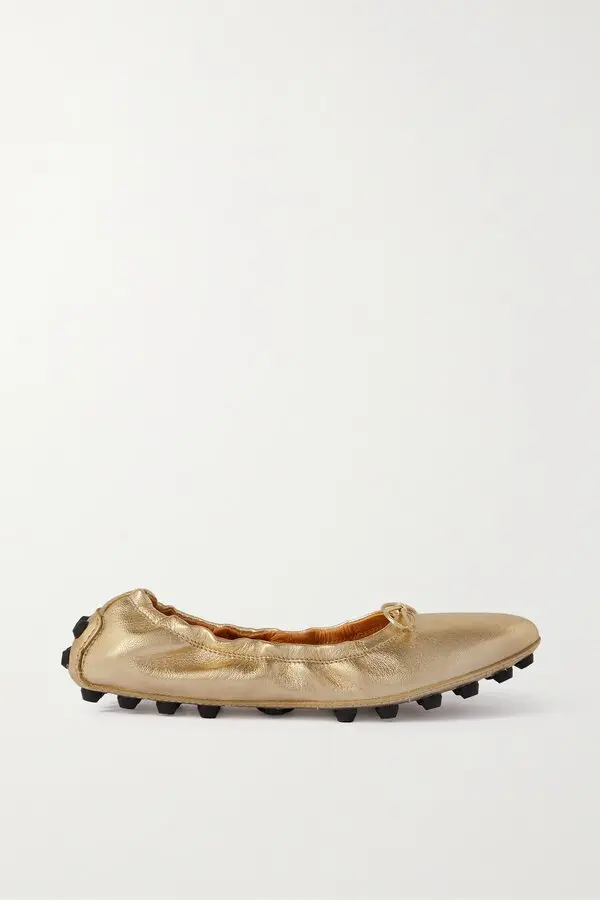 TOD'S Gommino Bubble Metallic Leather Ballet Flats