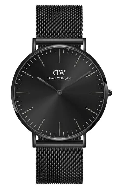 DANIEL WELLINGTON Classic Ashfield Mesh Strap Watch - Black