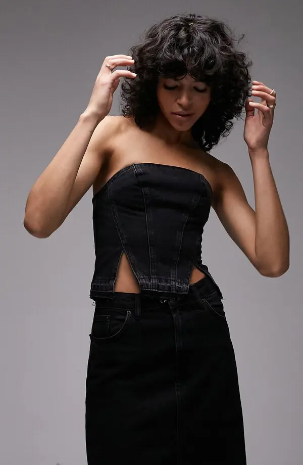 Topshop Strapless Denim Corset Top In Black - 57% Off | Editorialist