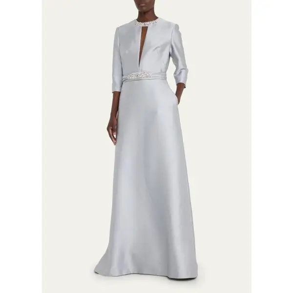 REEM ACRA Bead-embellished Mikado Keyhole Kaftan