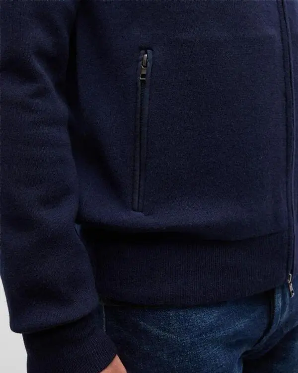 Neiman Marcus Apos;s Double-knit Wool Full-zip Jacket - Navy
