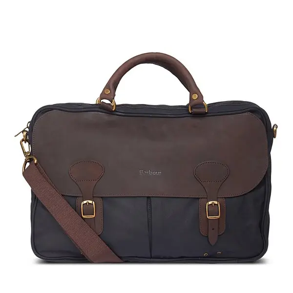 Barbour Waxed Cotton And Leather Briefcase - Navy