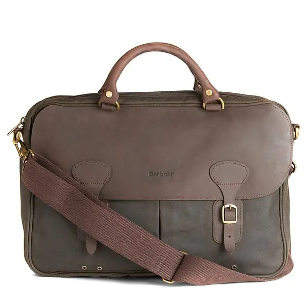 Barbour Waxed Cotton And Leather Briefcase - Olive