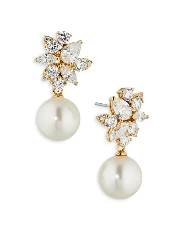 Nadri Chiara Stone Cluster & Imitation Pearl Drop Earrings - Gold