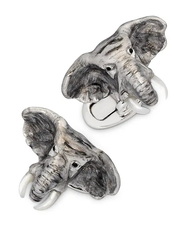 JAN LESLIE Hand-painted Sterling & Mother-of-pearl Elephant Cufflinks - Silver