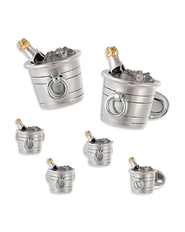 JAN LESLIE Champagne Bucket Sterling Silver Stud & Cufflink Set - No Color