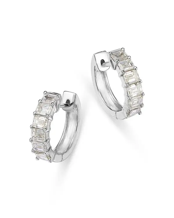 Bloomingdale'S Diamond Emerald Cut Huggie Earrings In 18k Gold - White