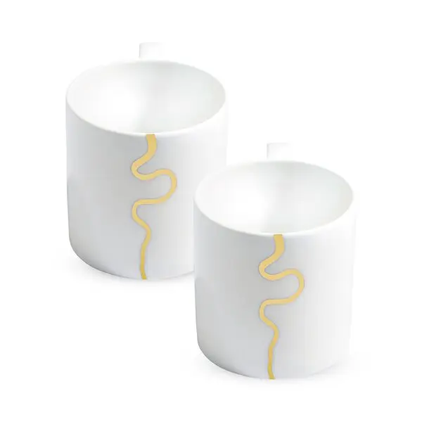 RICHARD BRENDON River Gold Large Mug, Set Of 2 - Gold/white
