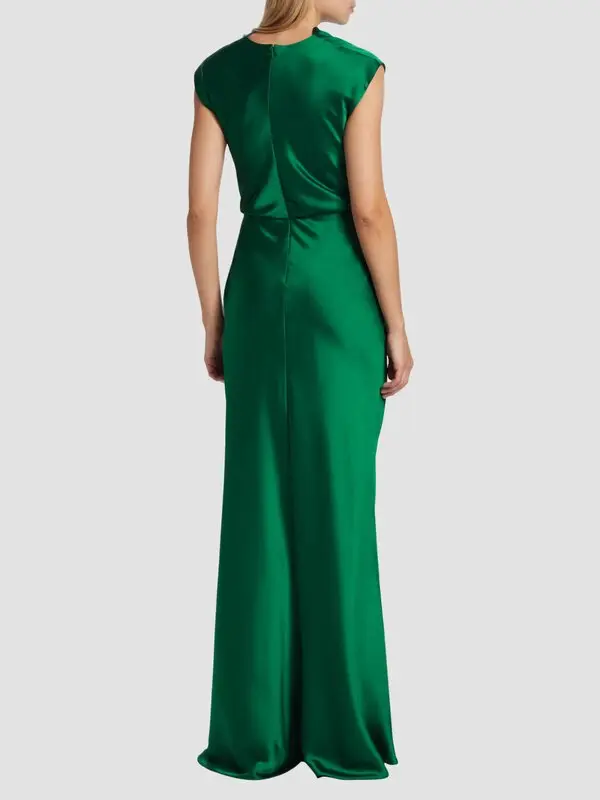 Amsale Satin High Cowlneck A-line Gown - Emerald