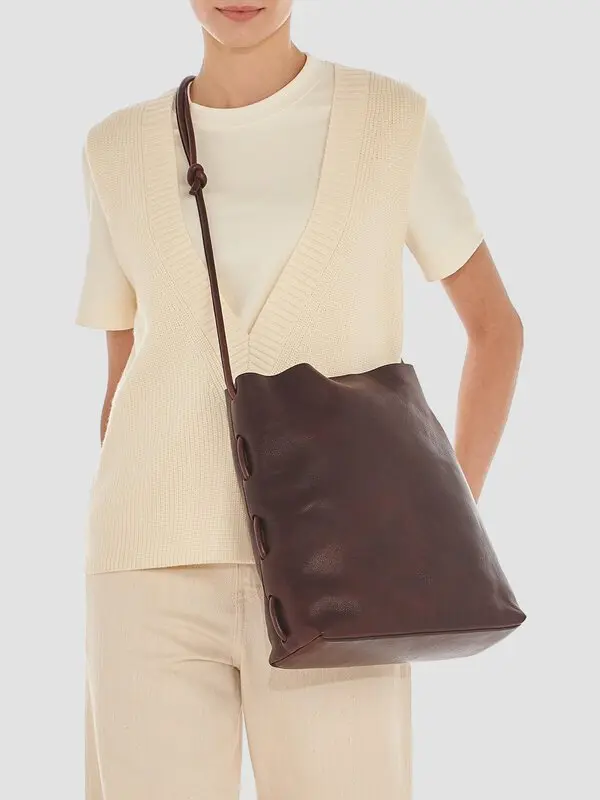 Il Bisonte Snodo Leather Crossbody Tote Bag - Caffe
