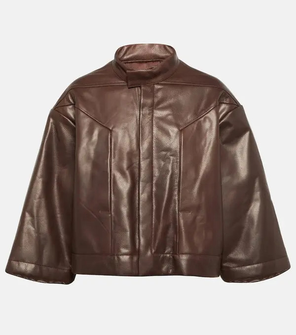 Rick Owens Cropped Leather Jacket - Brown