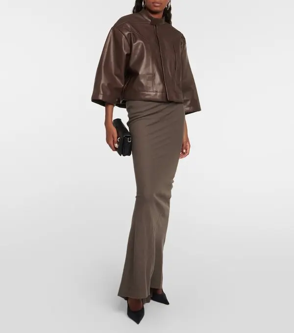 Rick Owens Cropped Leather Jacket - Brown