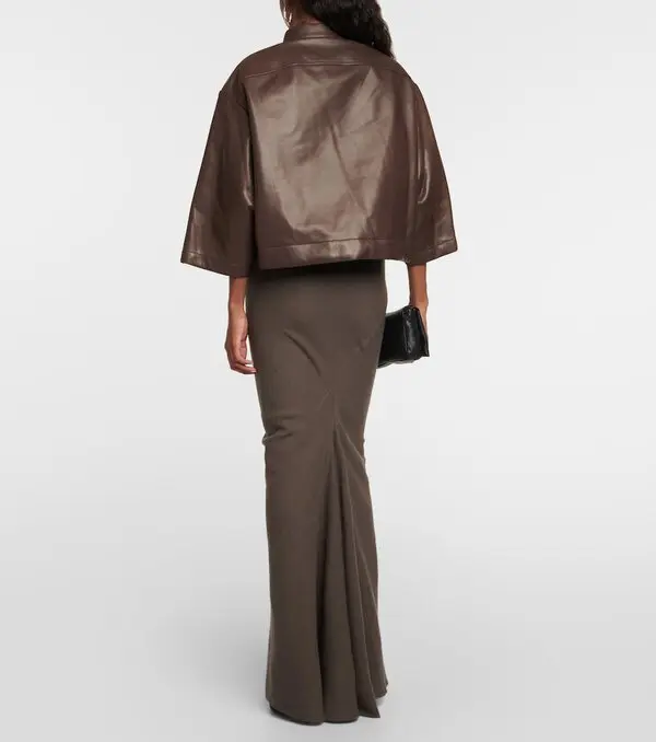 Rick Owens Cropped Leather Jacket - Brown