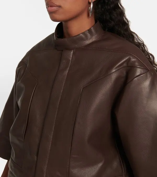 Rick Owens Cropped Leather Jacket - Brown