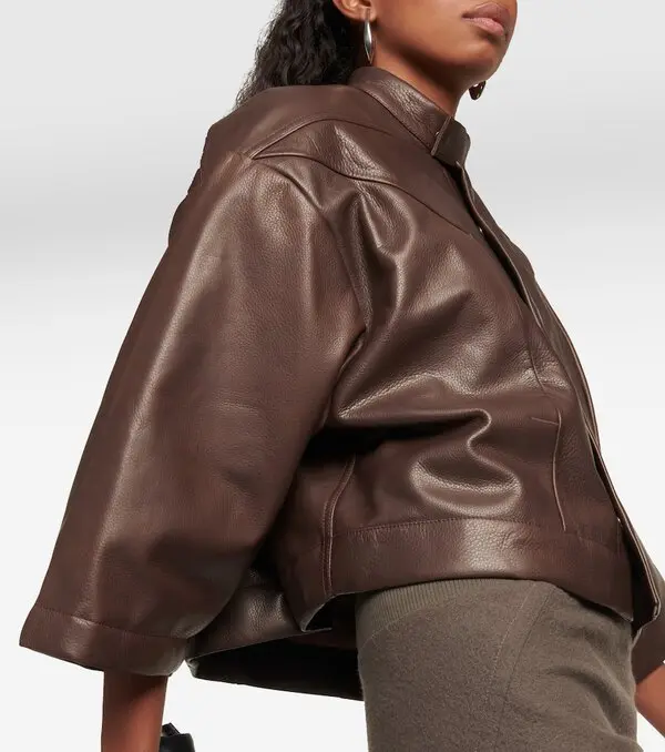 Rick Owens Cropped Leather Jacket - Brown