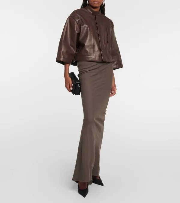 Rick Owens Cropped Leather Jacket - Brown