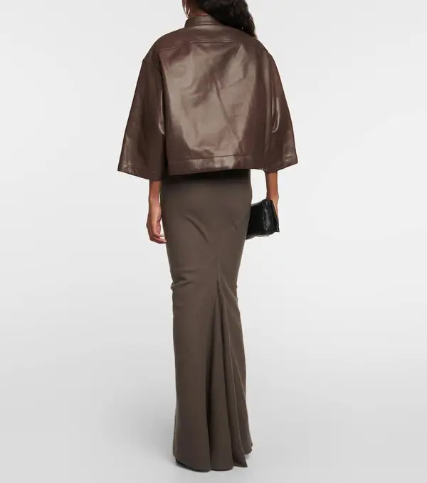 Rick Owens Cropped Leather Jacket - Brown