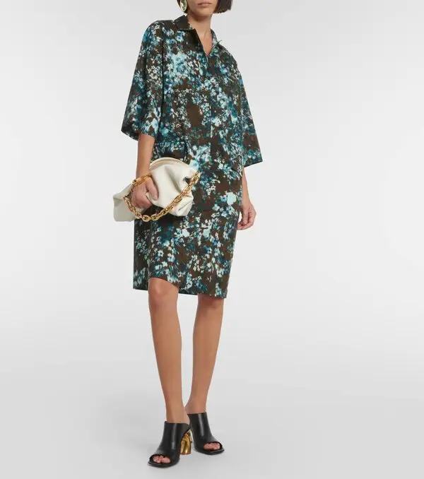 Dries Van Noten Khaki" Floral Cotton Poplin Shirt Dress