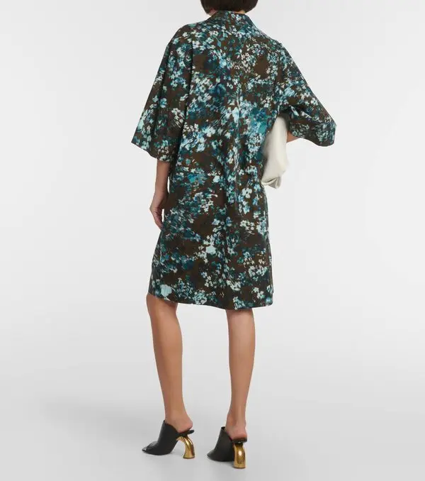 Dries Van Noten Khaki" Floral Cotton Poplin Shirt Dress