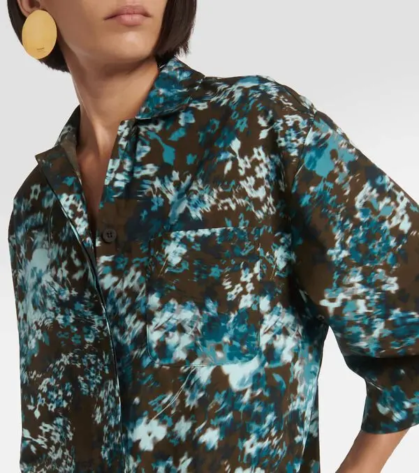 Dries Van Noten Khaki" Floral Cotton Poplin Shirt Dress