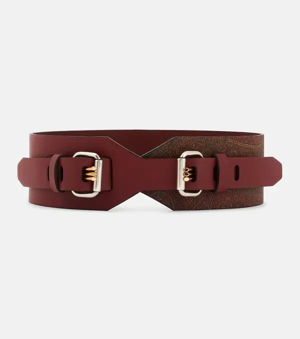 ETRO Paisley Italy Waist Belt Equestrian Leather Chunky Wide Taupe Beige Large etro-wide-western-waist-belt-  main image 3