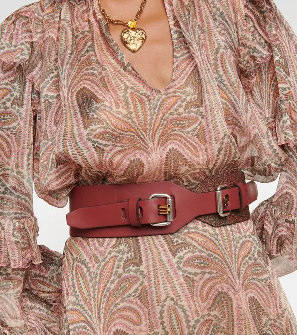 ETRO Paisley Italy Waist Belt Equestrian Leather Chunky Wide Taupe Beige Large Etro Wide Western Waist Belt Brown main image 4