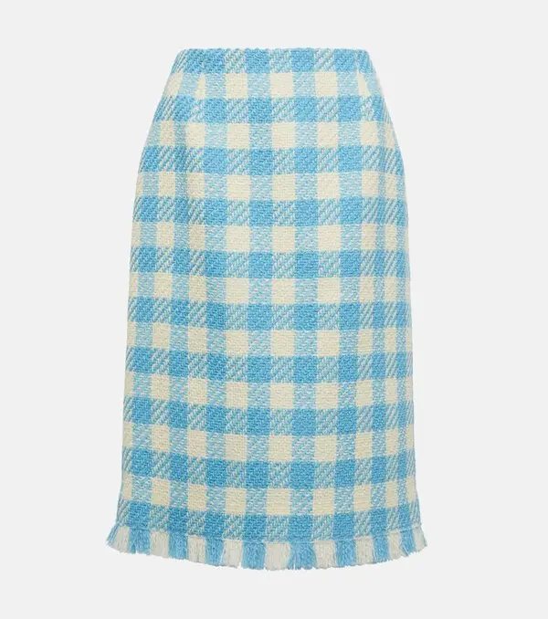 Oscar De La Renta Checked Midi Skirt - Blue