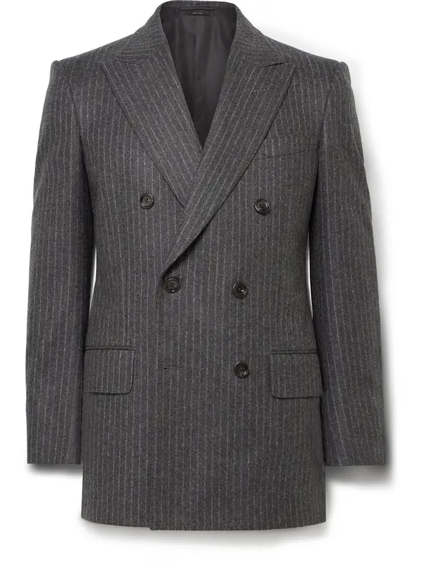 TOM FORD Double-breasted Prinstriped Wool-flannel Blazer - Gray