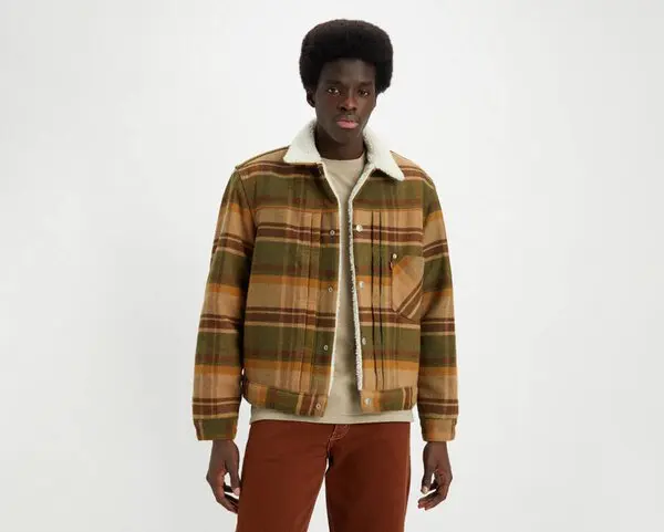 LEVI'S Plaid Sherpa Trucker Jacket - Brown Pattern