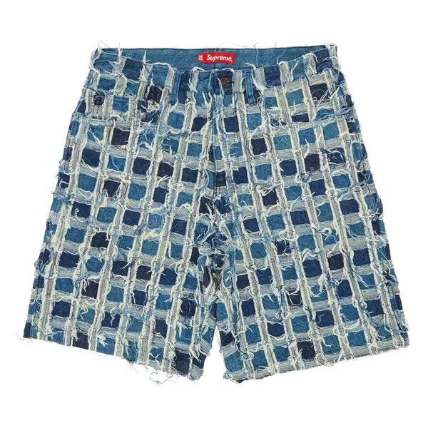 Supreme Frayed Patchwork Denim Shorts - Blue