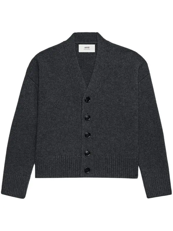 AMI Paris V-neck Elbow Patches Cardigan