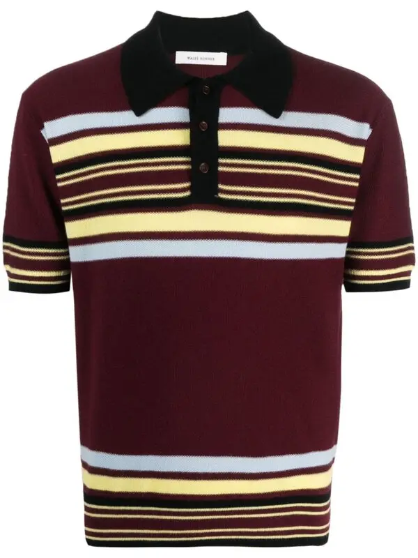 WALES BONNER Wander Striped Wool Polo Shirt - Red