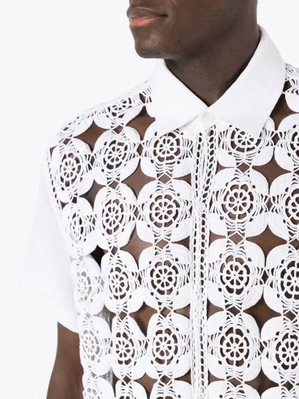 AMIR SLAMA Crochet-panel Short-sleeved Shirt