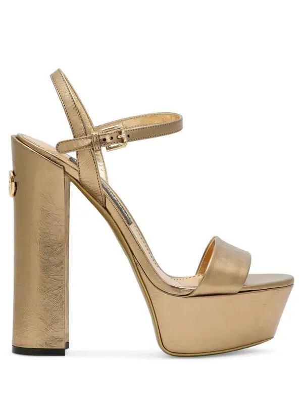 Dolce & Gabbana Logo-plaque Leather Sandals - Gold