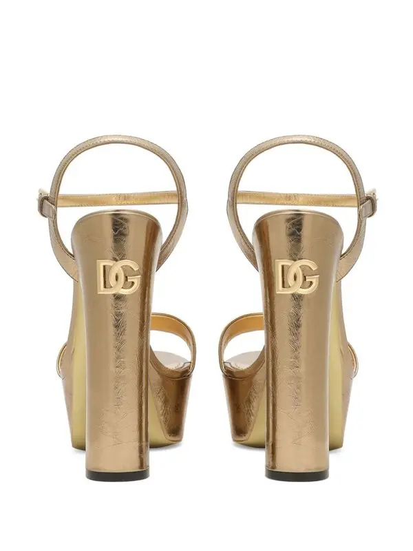 Dolce & Gabbana Logo-plaque Leather Sandals - Gold