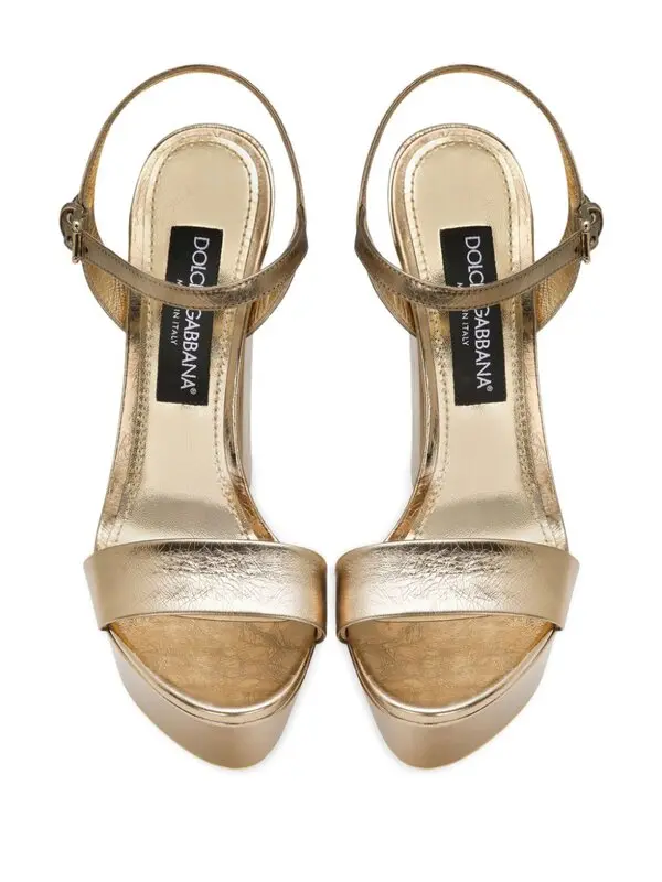 Dolce & Gabbana Logo-plaque Leather Sandals - Gold