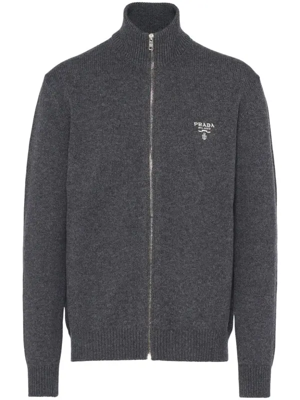 Prada Logo-embroidered Zip-up Cardigan